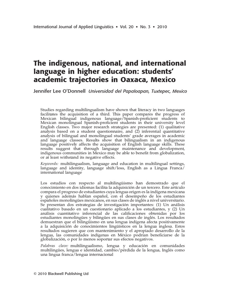The Indigenous, National, and International Language in Higher ...