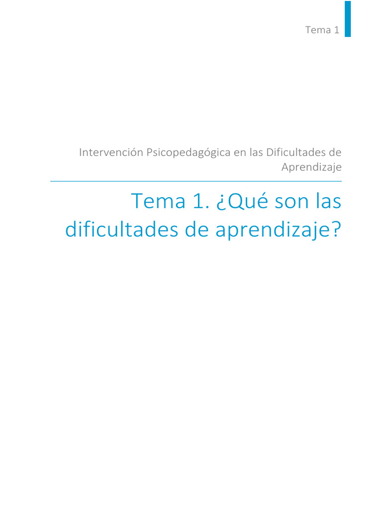 Tema 1. Intervención Psicopedagógica en Las Dificultades de Aprendizaje | PDF | Aprendizaje ...