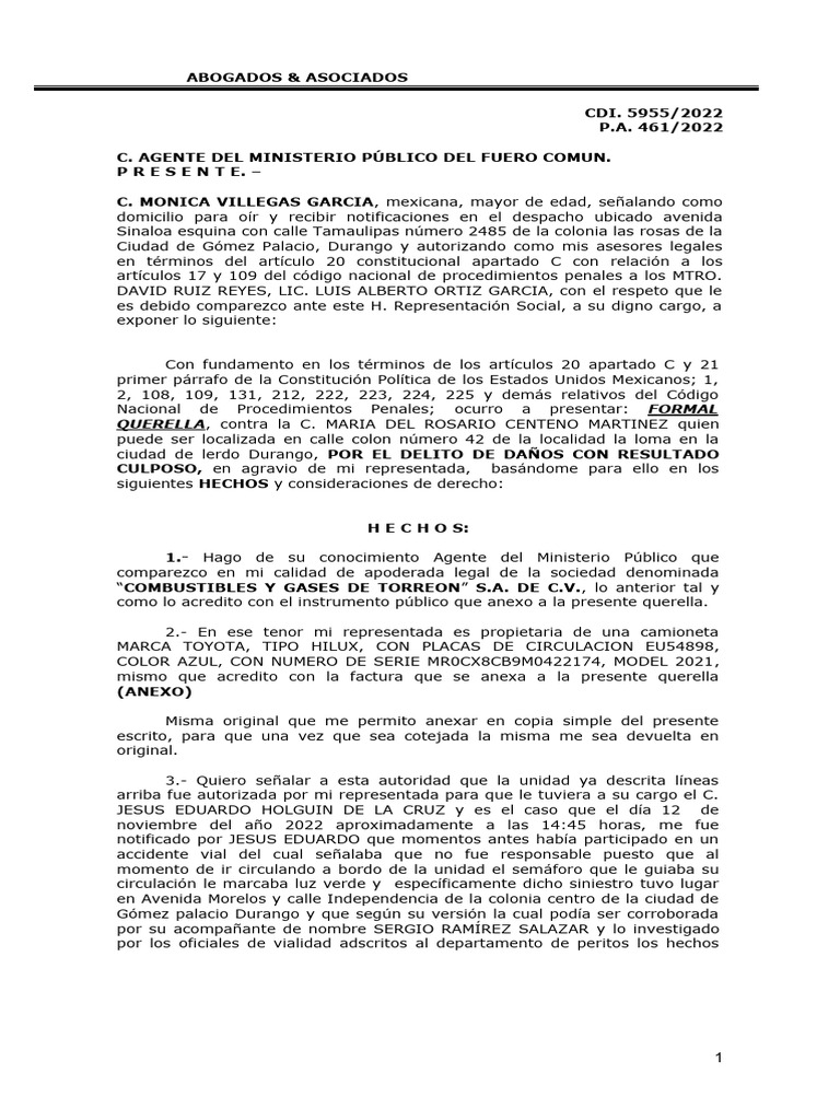 Combugas Querella | PDF | Queja | Justicia penal