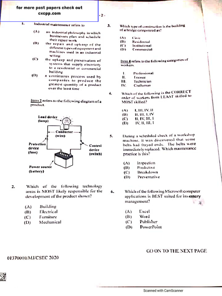 2020 CSEC Industrial Technology Past Paper-6A1DF | PDF