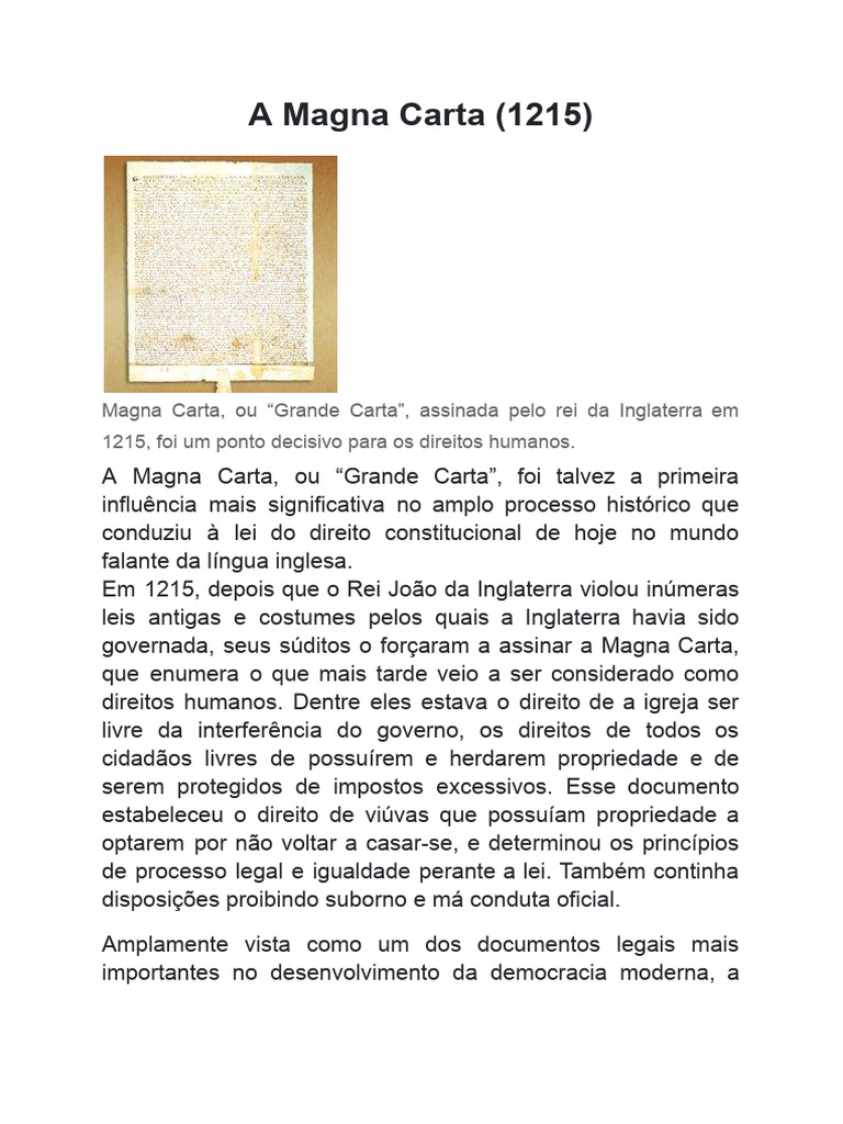 Importância da Magna Carta e Petição de Direito | PDF | História