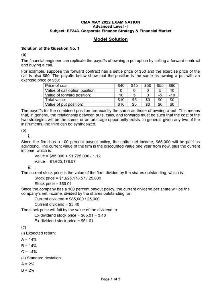 EF343.FSM AL I Solution CMA May 2022 Examination | PDF | Valuation ...