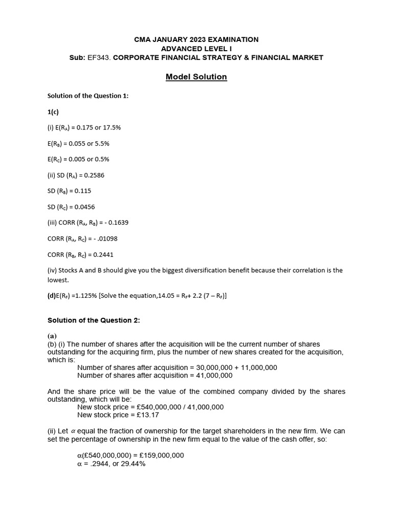 EF343.FSM (AL-I) Solution CMA January-2023 Exam. | PDF | Dividend | Stocks