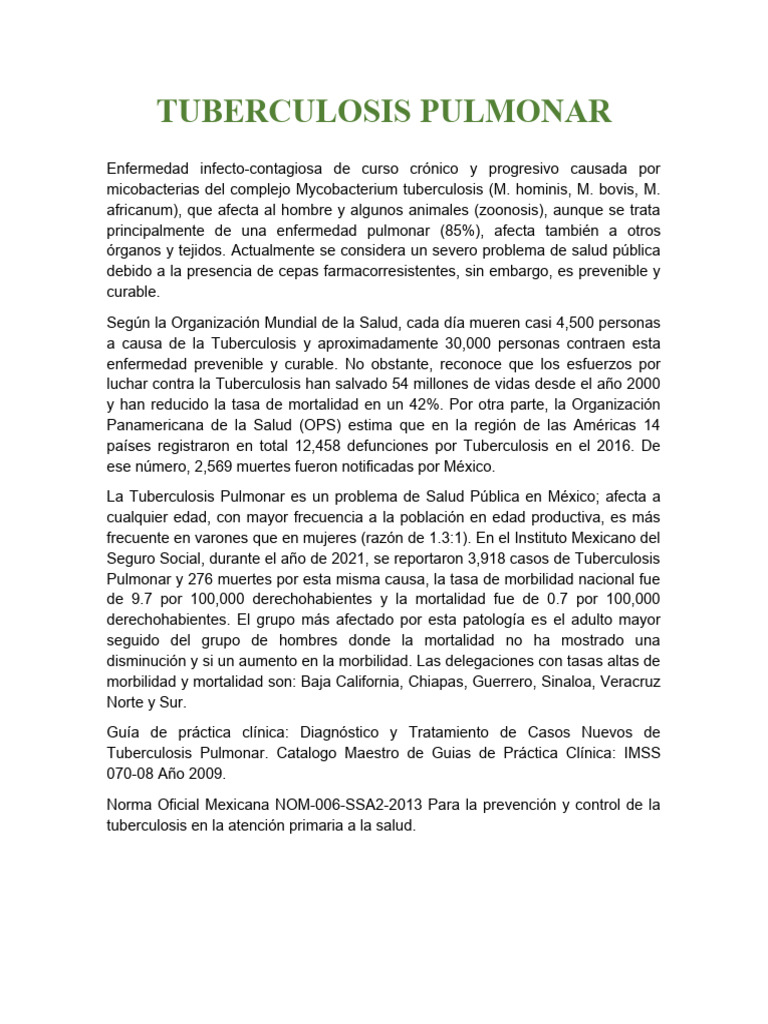 Formato HIST. NAT. TUBERCULOSIS PULMONAR | Descargar gratis PDF ...