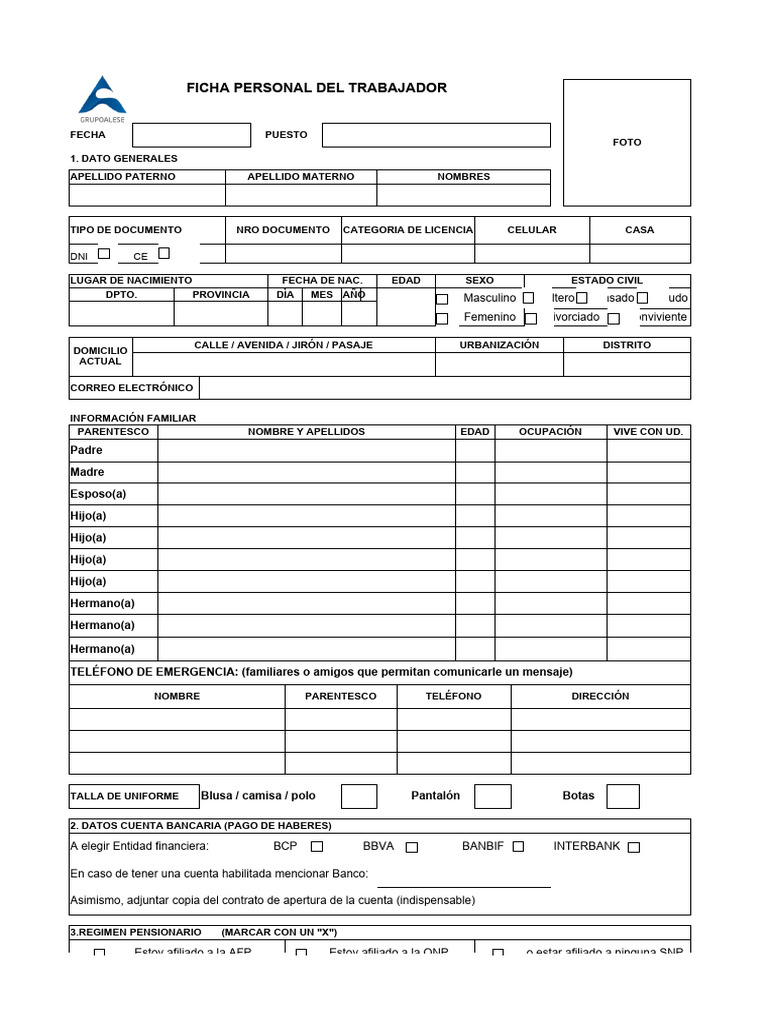 2.ficha Personal Del Trabajador - Grupoalese | PDF