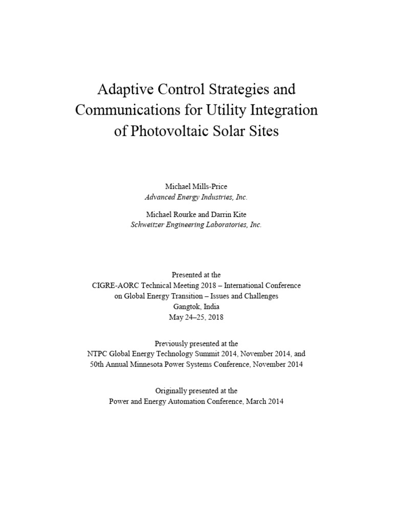Adaptive Control Strategies and Communications For Utility Integration ...