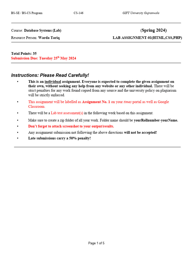 (CS-146) Assignment-01 | PDF | Websites | Software
