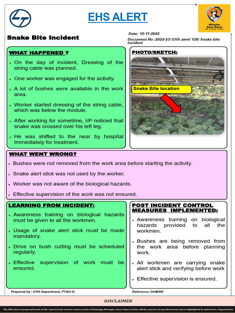 EHS Alert 128 (Snake Bite Incident) .Pub | PDF