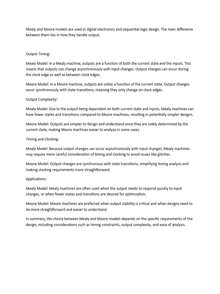 Mealy vs Moore Models in Digital Design | PDF | Technology & Engineering