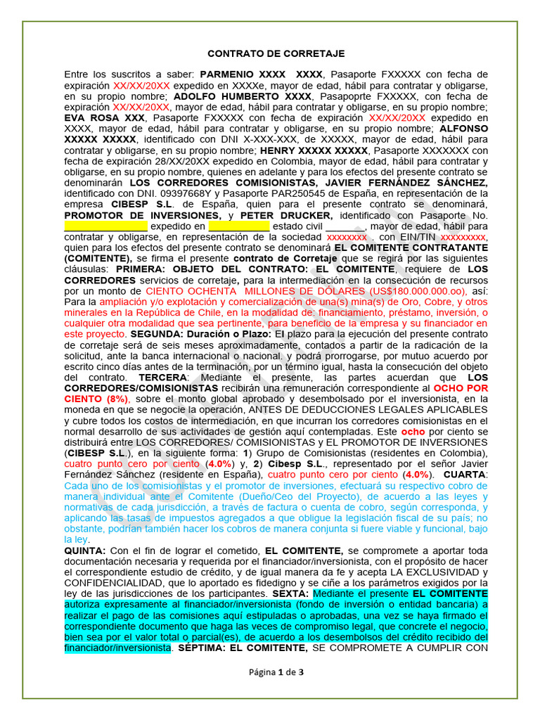 Tipo de Contrato para Corretaje U Honorarios | PDF | Bancos | Pagos