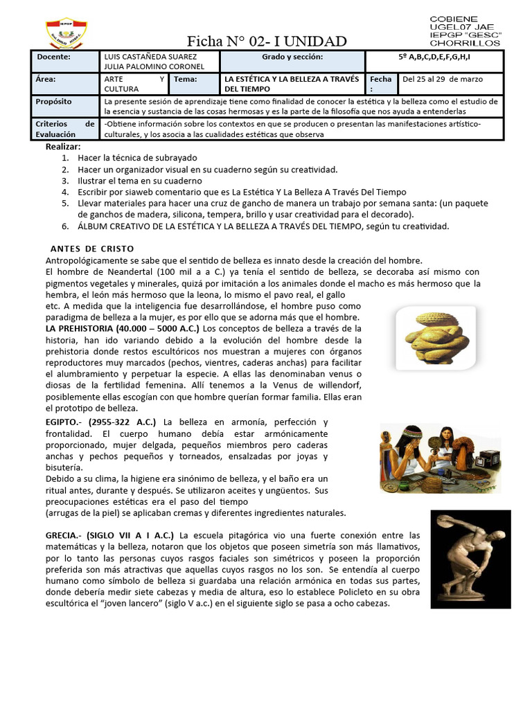 2 Ficha Arte: LA BELLEZA Y ESTETICA | Descargar gratis PDF | Belleza ...