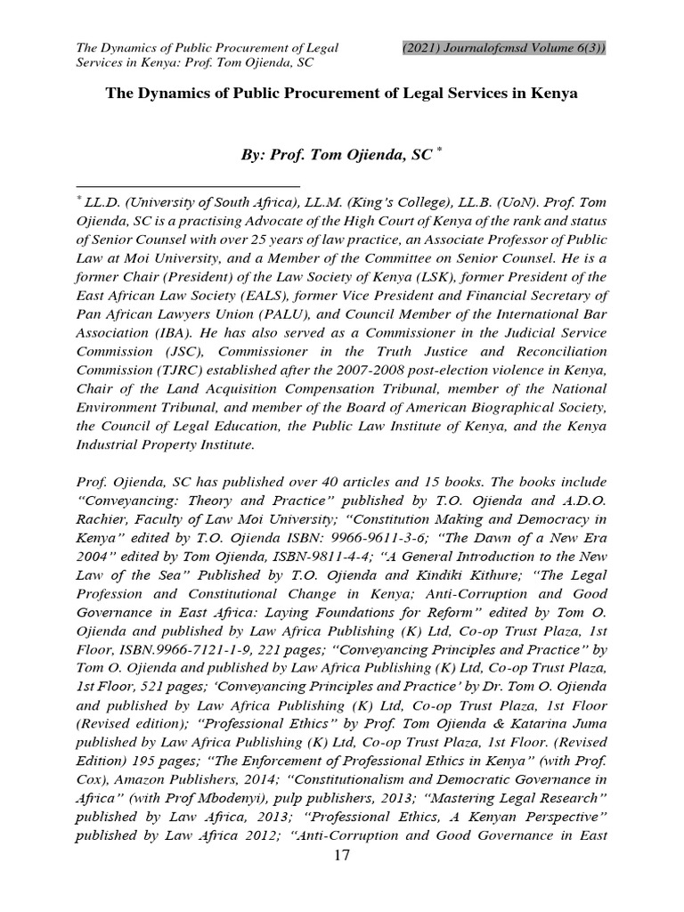 The Dynamics of Public Procurement of Legal Services in Kenya | PDF | Procurement | Request For ...