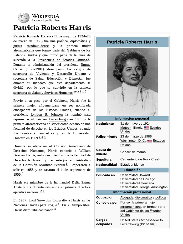 Patricia R. Harris: Pionera Afroamericana en el Gabinete de EE.UU ...
