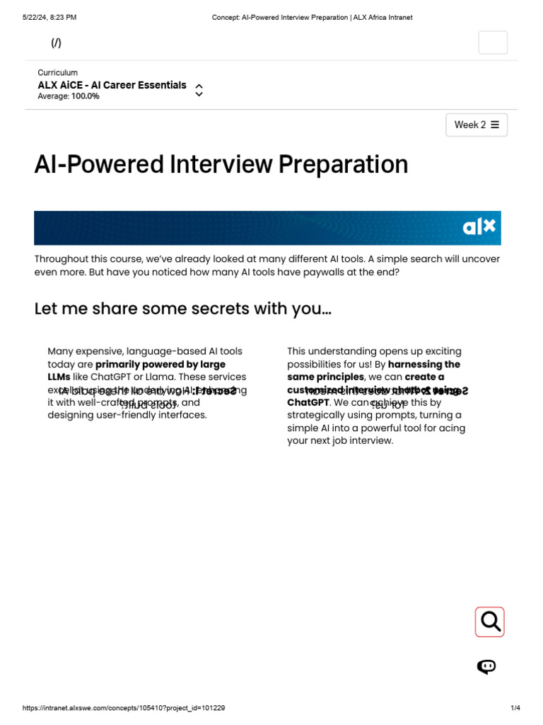 Concept - AI-Powered Interview Preparation - ALX Africa Intranet | PDF ...