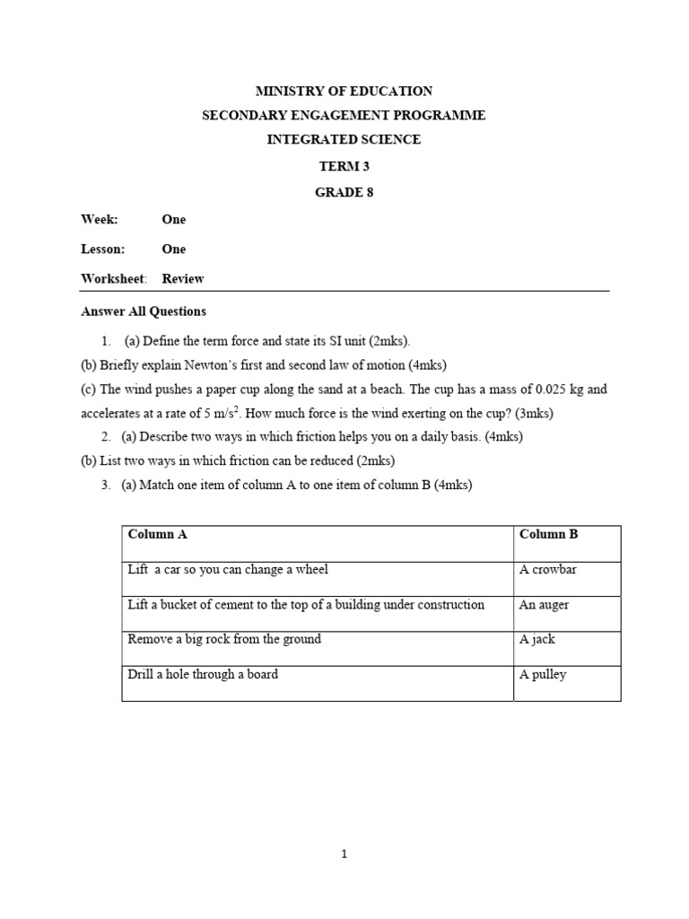 Grade 8 Integrated Science - 2021 - Term 3 | PDF | Electrolyte | Matter