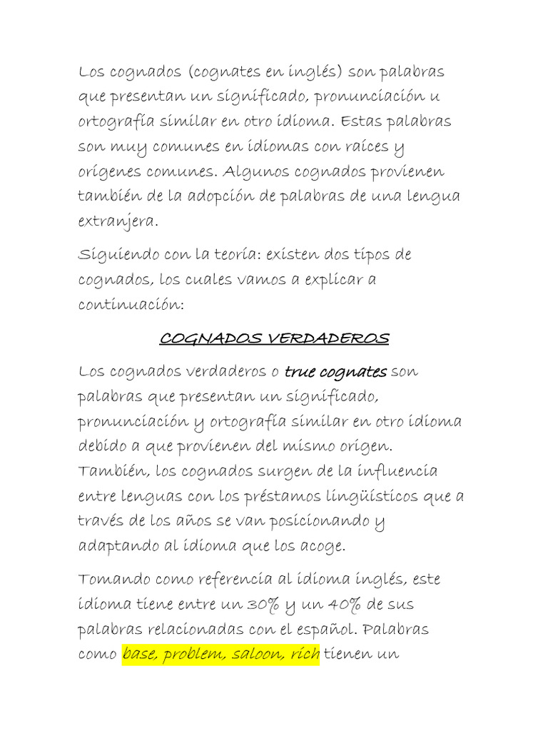 Cognados | PDF | Lengua española | Palabra