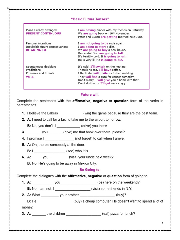 Future Tenses Practice Exercises | PDF | Language Mechanics | Linguistics