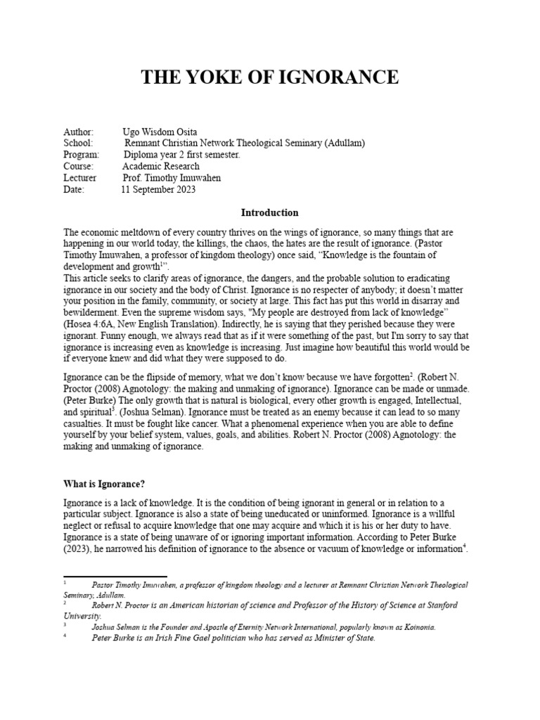 The Yoke of Ignorance | PDF | Jesus | Knowledge