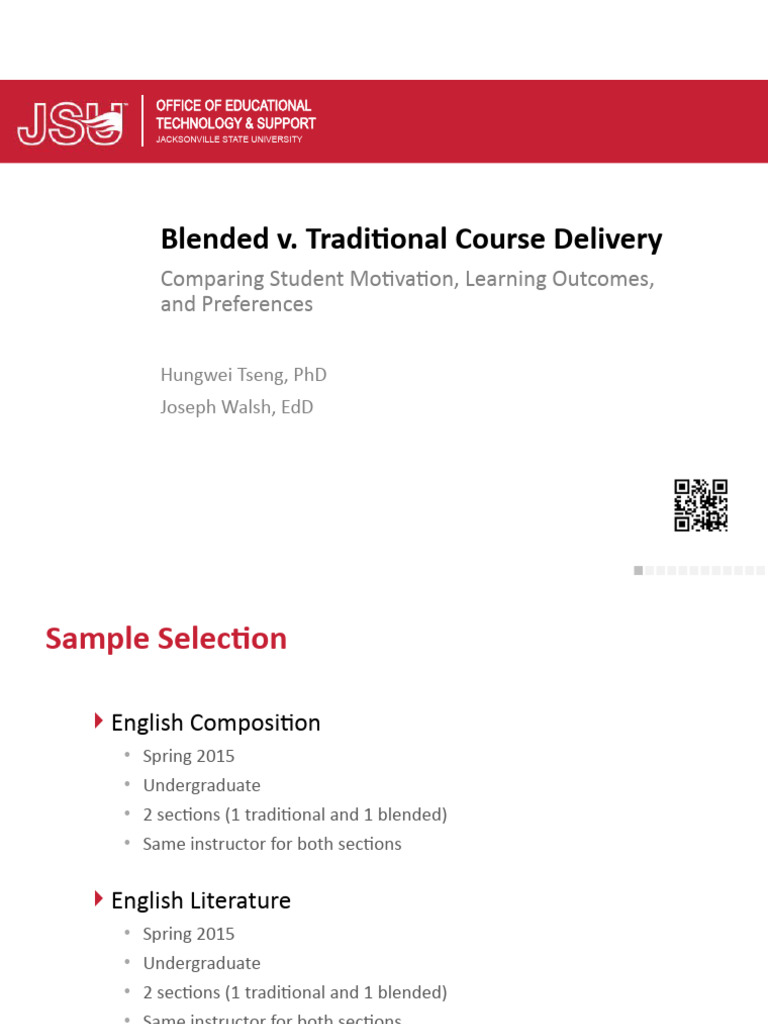 Blended v. Traditional Course Delivery: Comparing Student Motivation ...