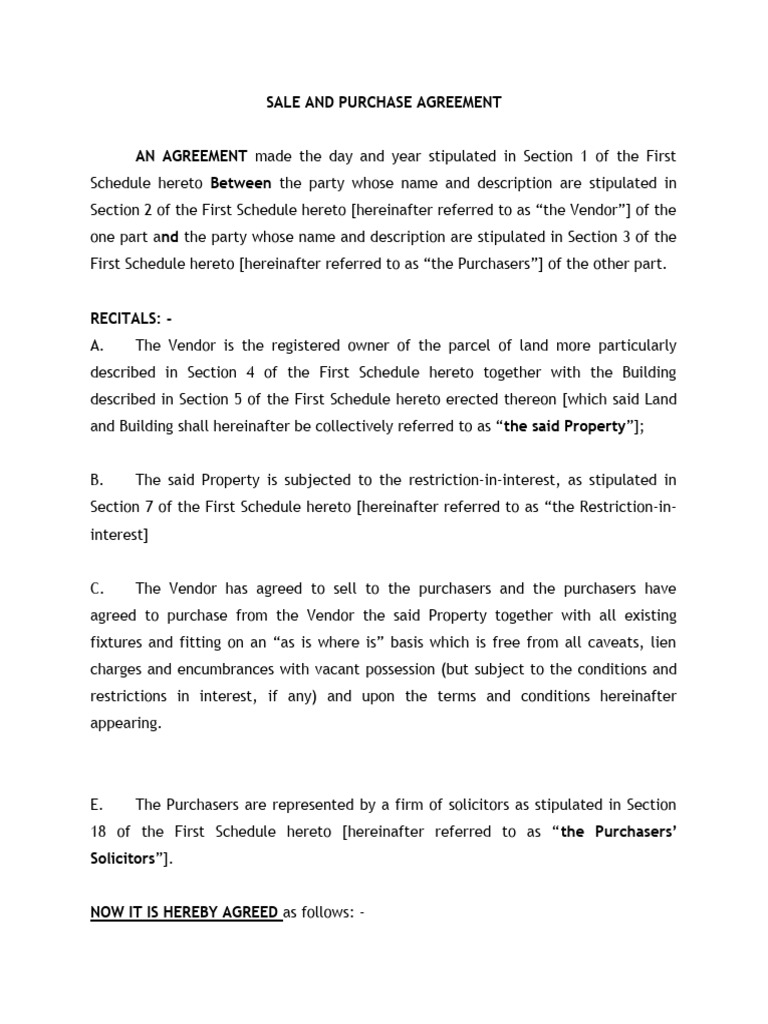 Sale and Purchase Agreement Template | PDF | Indemnity | Apportionment