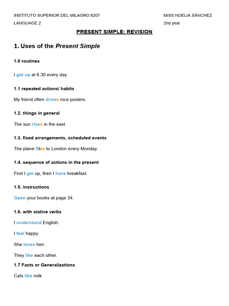 Lengua 2 Teoría Present Simple | PDF | Verb | Grammar