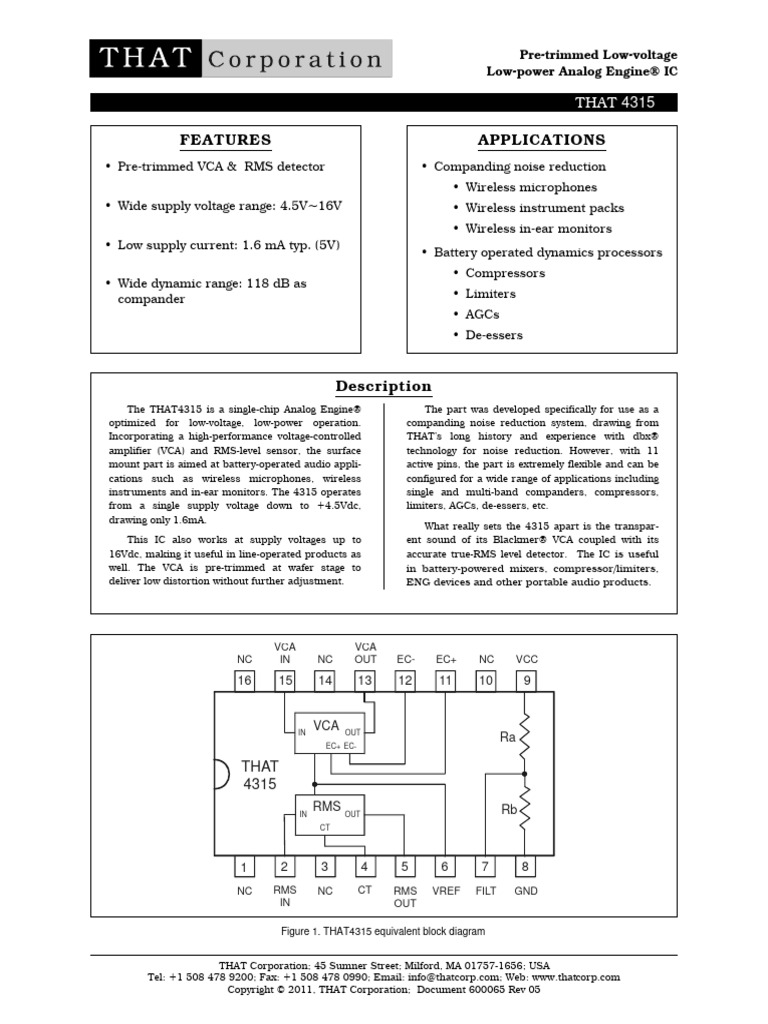 THAT 4315 Datasheet-273068 | PDF | Decibel | Audio Electronics