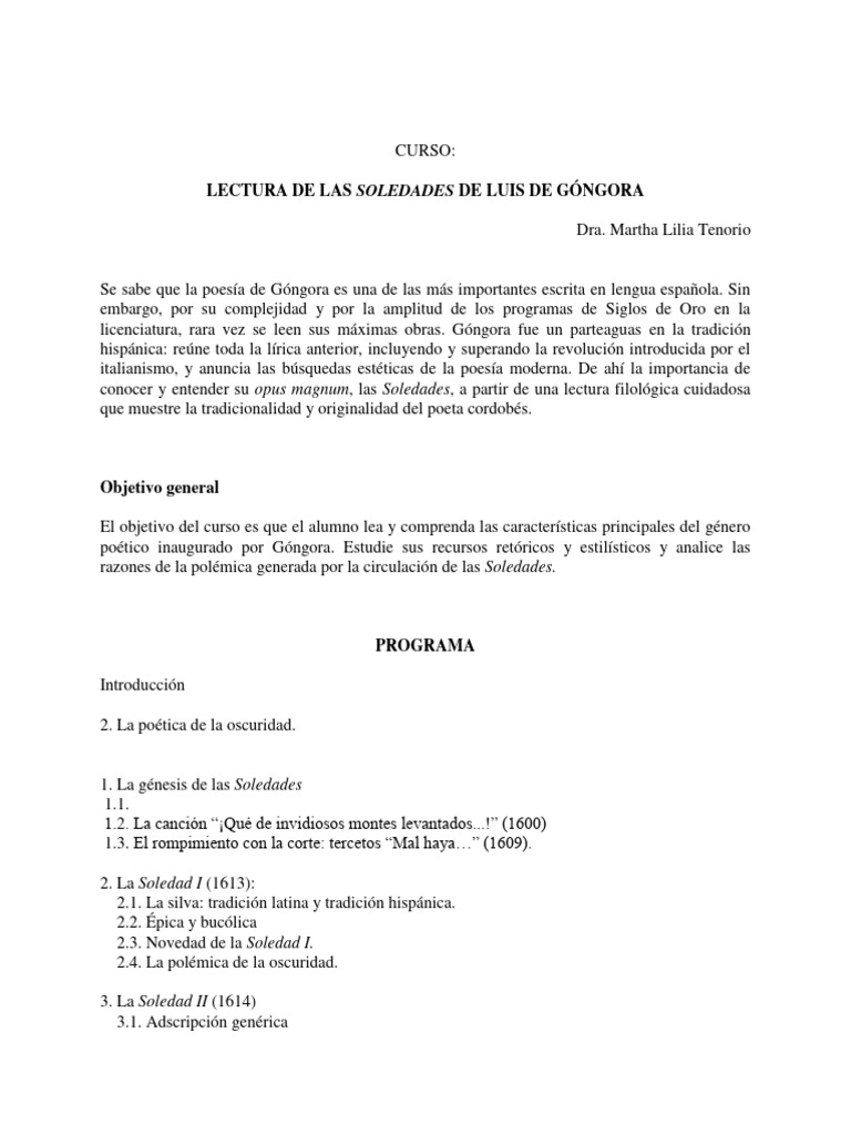 Curso: Análisis de "Soledades" de Góngora | PDF | Literatura española