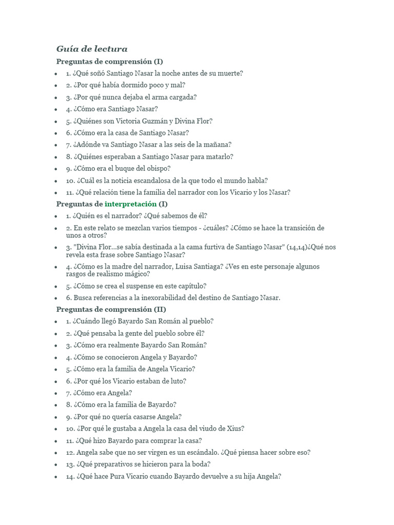 Guía de Lectura de Crónica de Una Muerte Anunciada | PDF