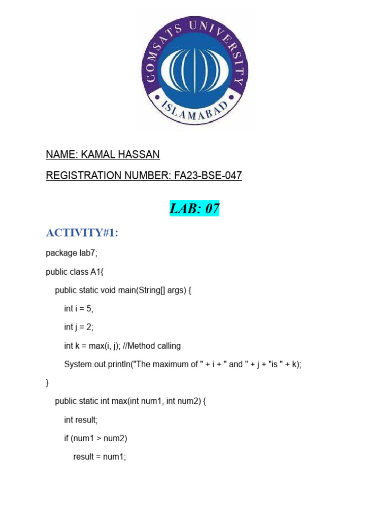 Fa23-Bse-004 (Lab 7) | PDF | Computer Programming | Software Engineering