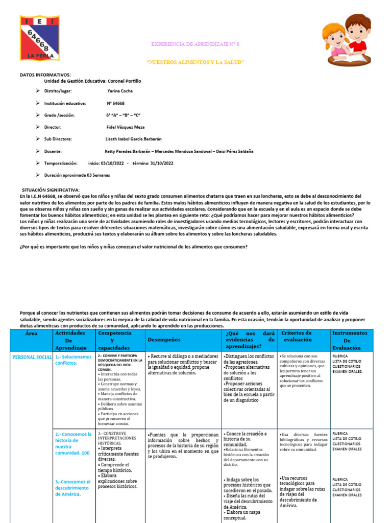 Experiencias de Aprendizaje #08 | PDF | Evaluación | Exponenciación