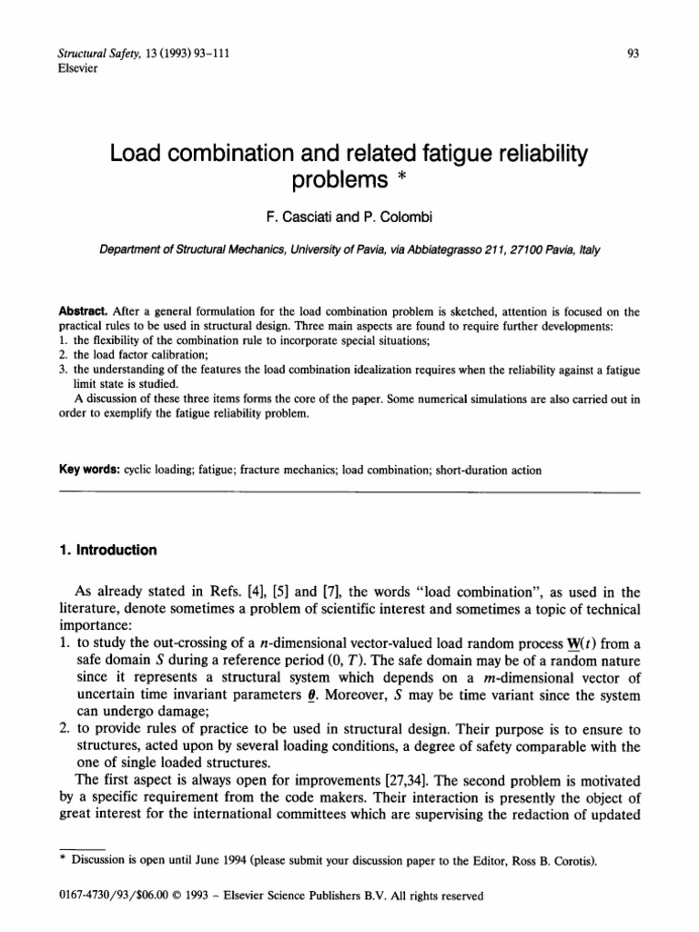 Load Combination and Related Fatigue Reliability Probl - 1993 - Structural Safet | PDF ...