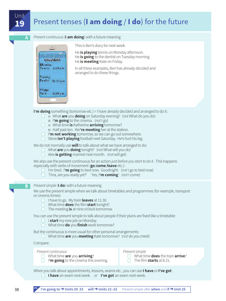 Present Continuous Future Meaning and Going To Future | PDF | Workweek ...