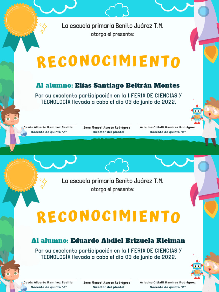 Reconocimiento. Feria de Ciencias 1 | PDF | Deportes y actividades al ...