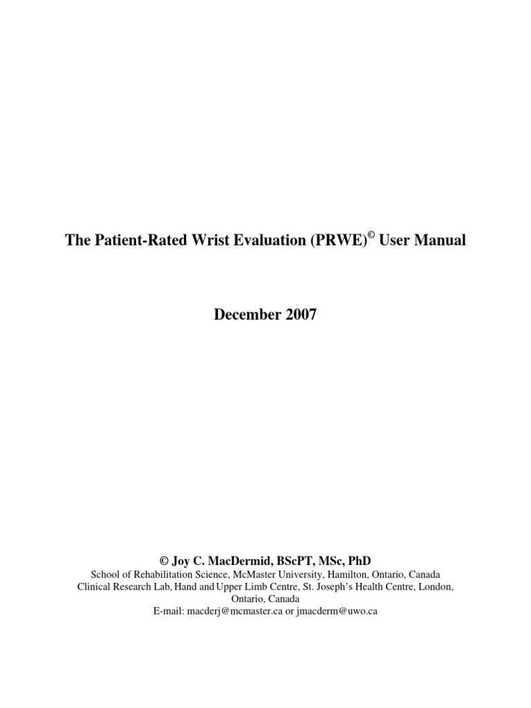 PRWE PRWHEUserManual Dec2007 | PDF | Validity (Statistics) | Pain