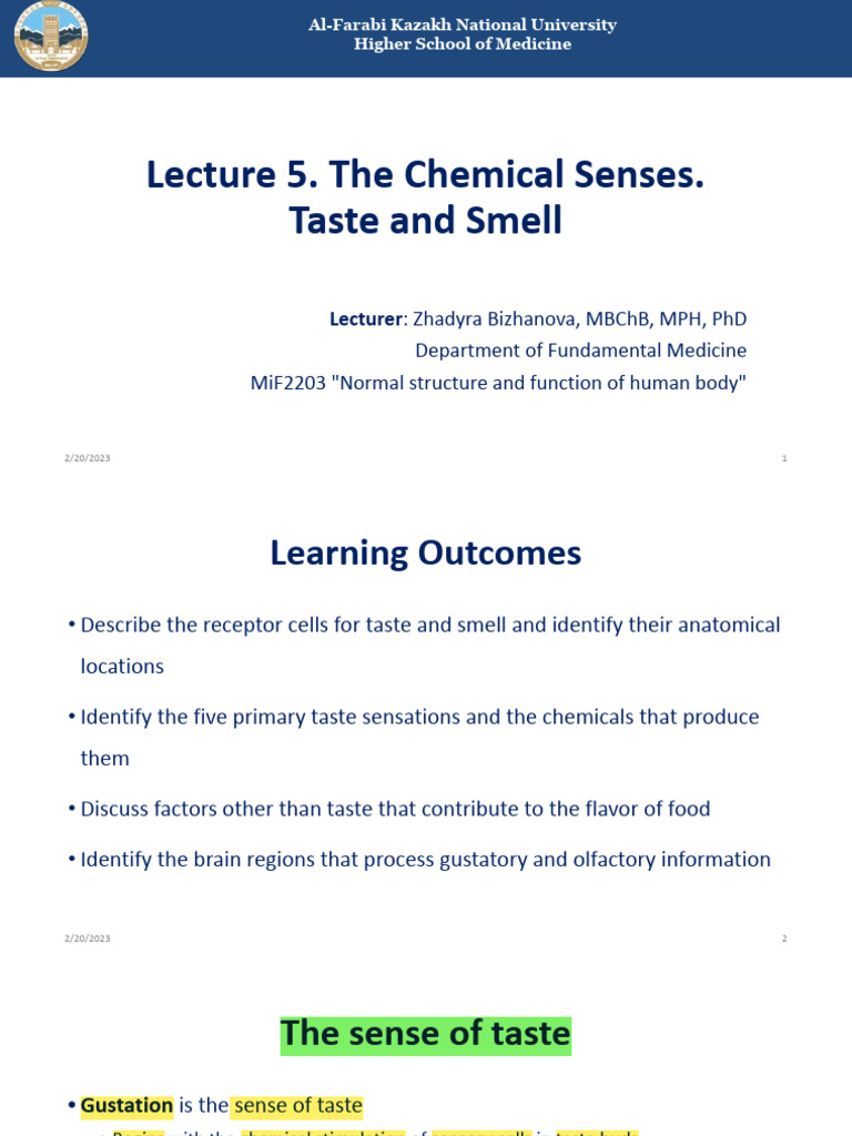 Lecture 5. The Chemical Senses | PDF | Taste | Senses