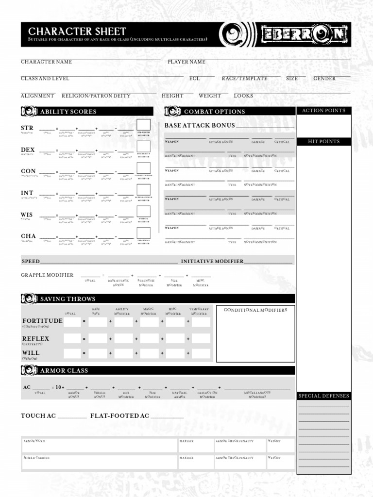 Eberron Character Sheets (Base) | PDF | Gary Gygax Games | Dungeons & Dragons