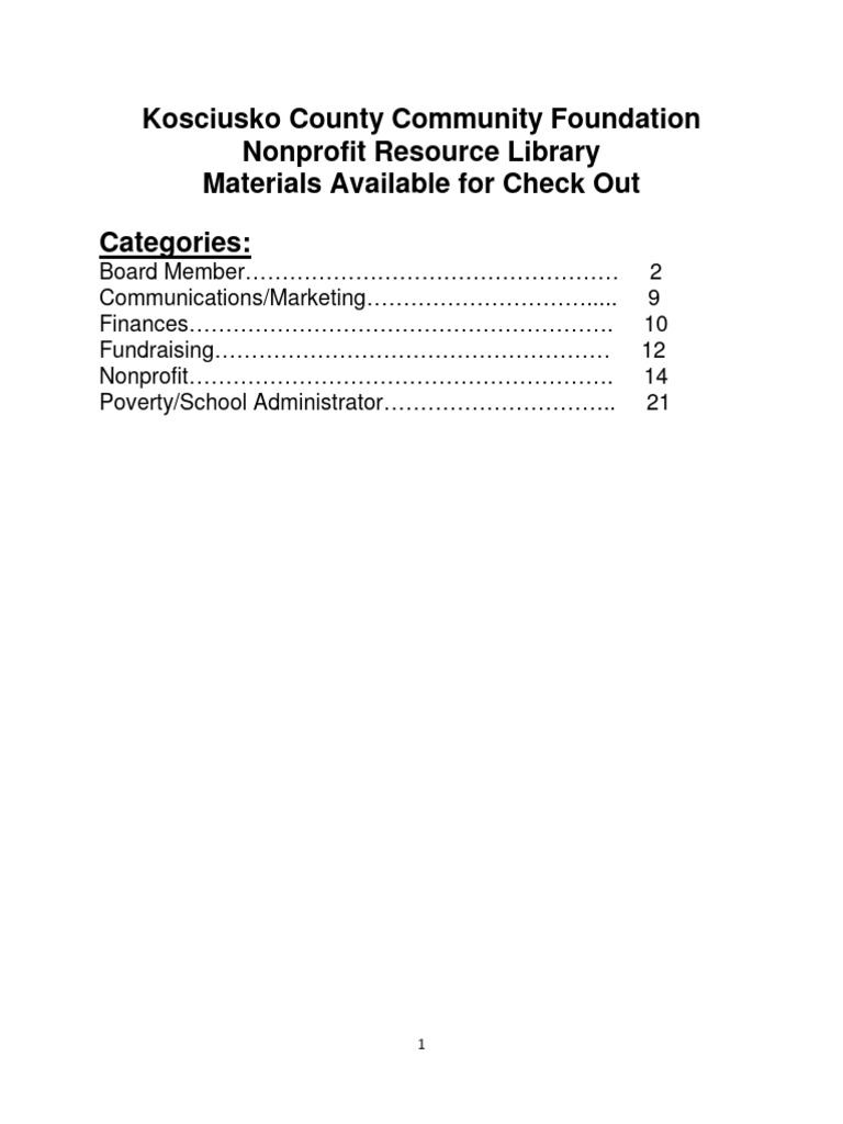 Nonprofit Resource Library Listing | PDF | Fundraising | Nonprofit ...