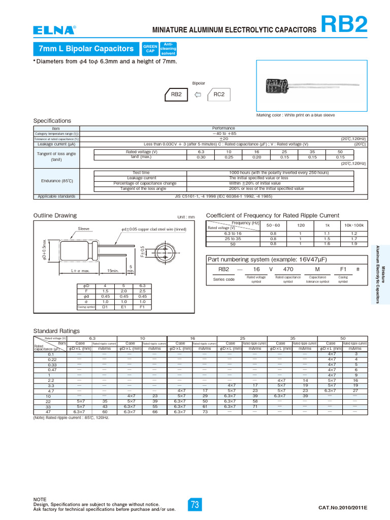 Elna (Bi-Polar Radial) RB2 Series | PDF | Capacitor | Manufactured Goods