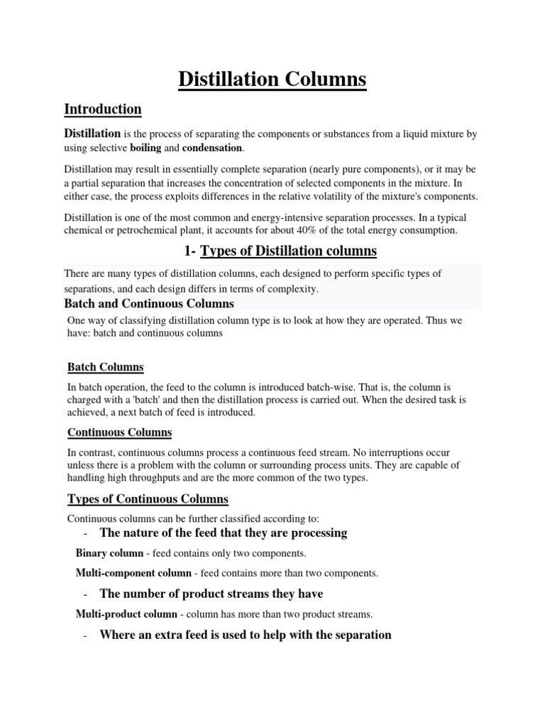 Distillation Column Types Guide | PDF | Distillation | Process Engineering
