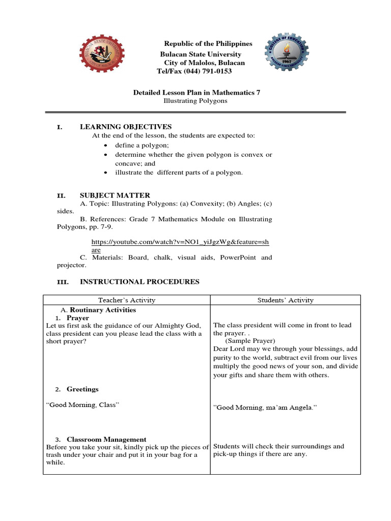 Detailed Lesson Plan Math 7 (Angela) | Download Free PDF | Polygon ...