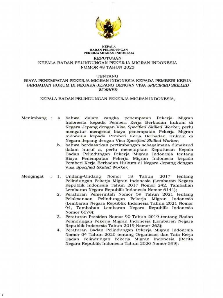 Biaya Penempatan PMI ke Jepang | PDF