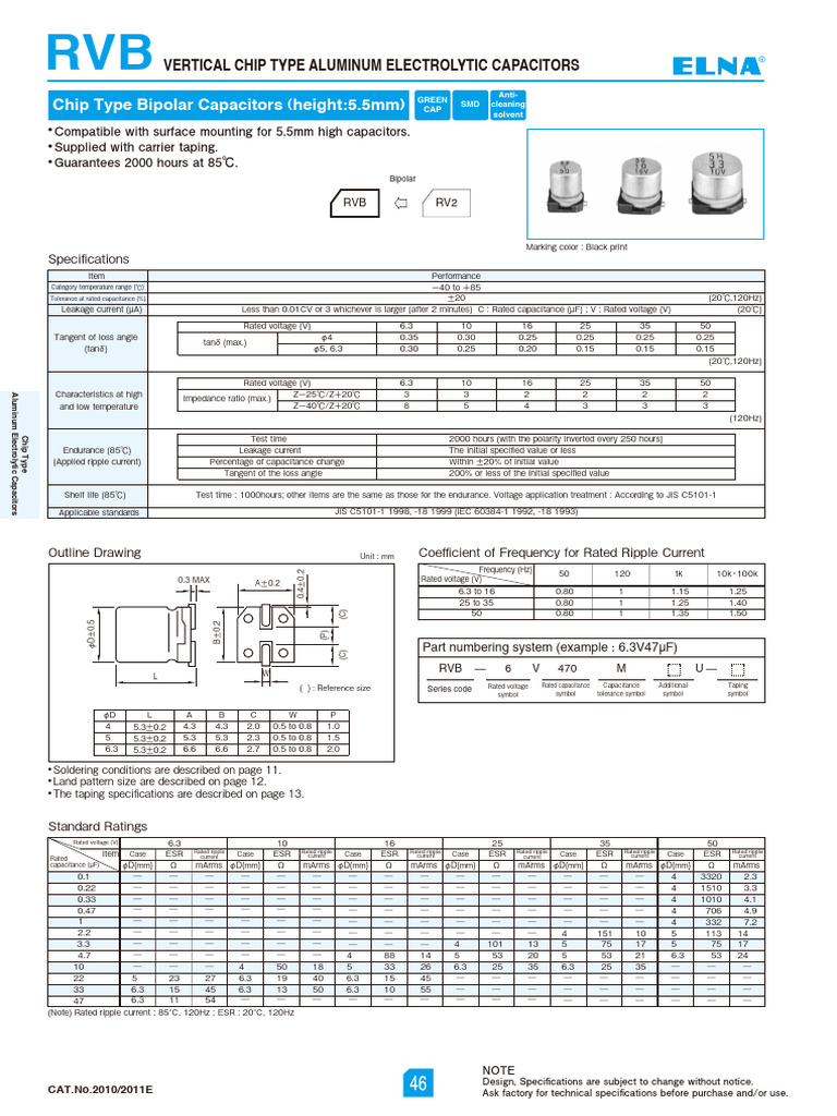 Elna (Non-Polar SMD) RVB Series | PDF | Capacitor | Electric Power