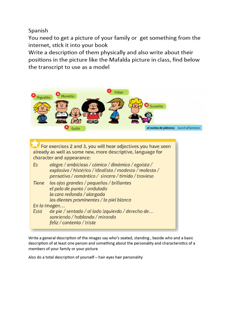 Y10 Homework Re Description of Family and Characteristics | PDF