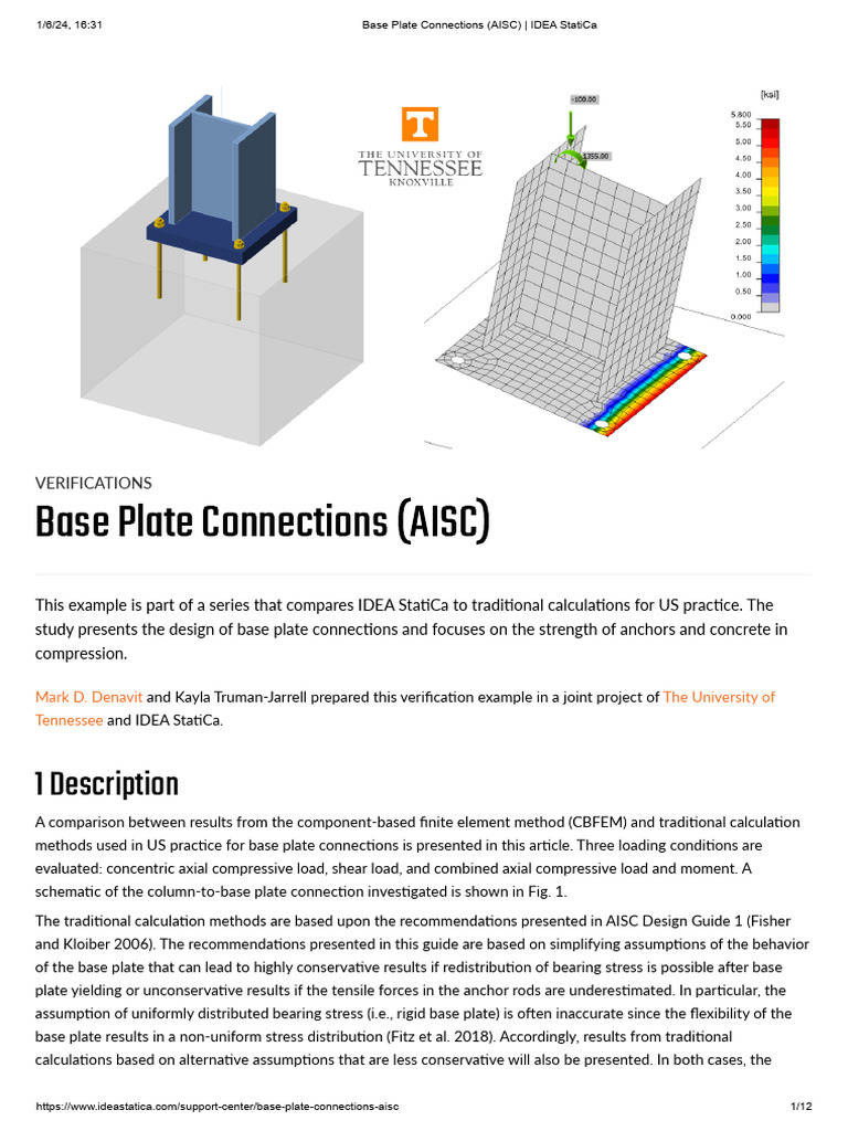 Base Plate Connections (AISC) - IDEA StatiCa | Download Free PDF ...
