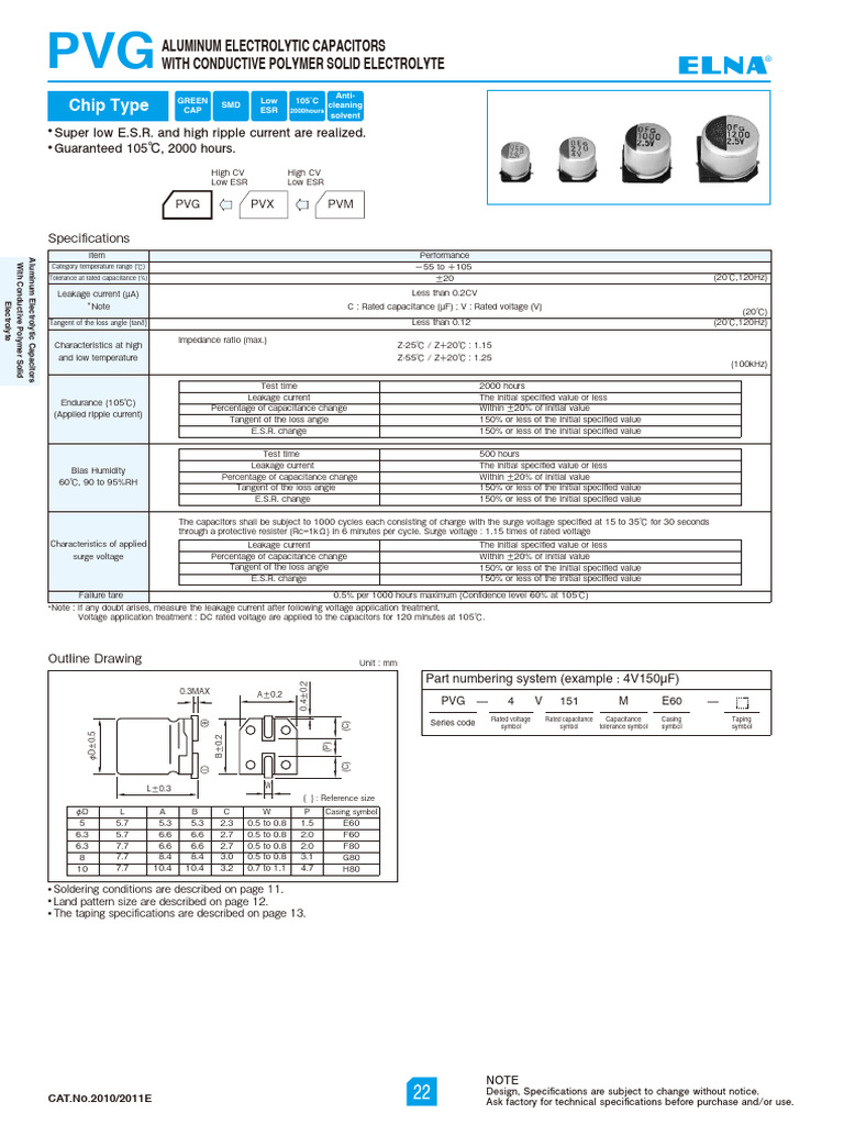 Elna (Polymer SMD) PVG Series | PDF | Capacitor | Manufactured Goods