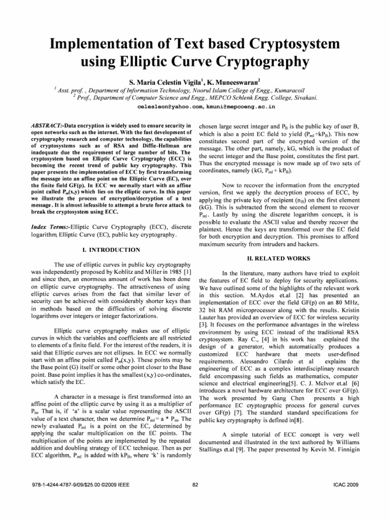Implementation of Text Based Cryptosystem Using Elliptic Curve ...