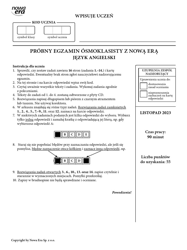 Arkusz J Angielski E8 2023 | PDF