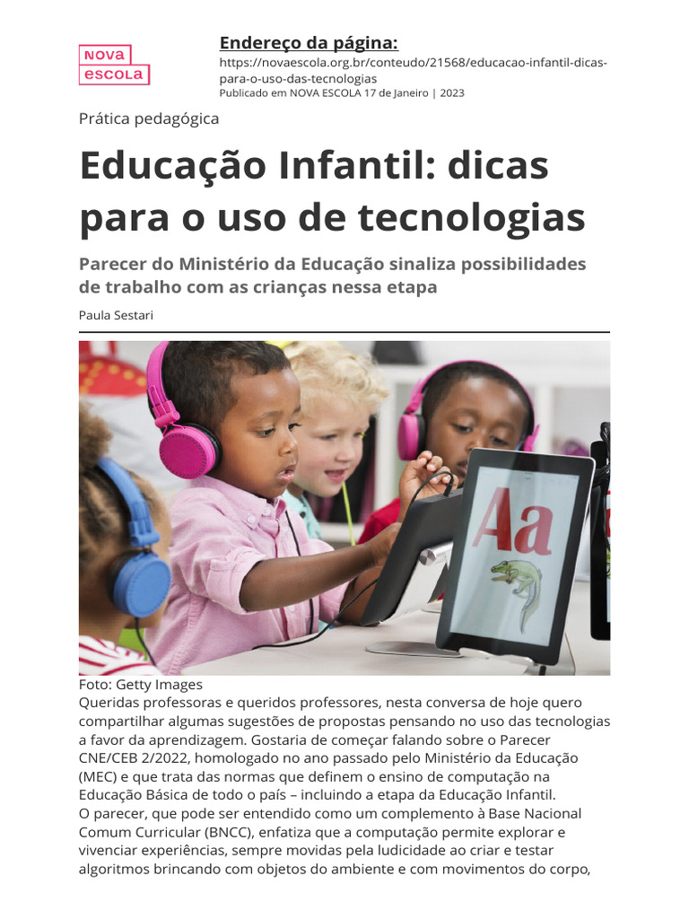 Educacao Infantil Dicas para o Uso de Tecnologias | PDF | Pré-escola