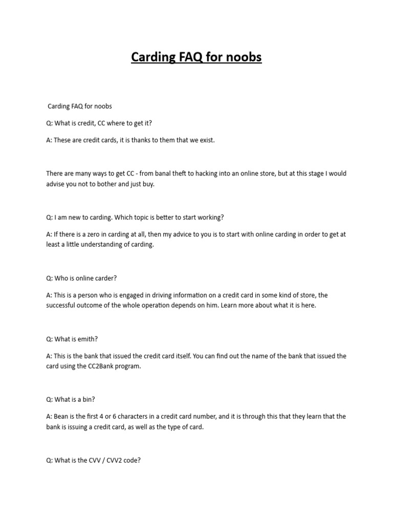 Carding FAQ For Noobs | PDF | Credit Card | Credit