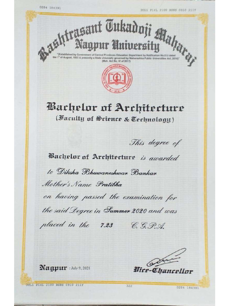 B.arch Degree Certificate | PDF